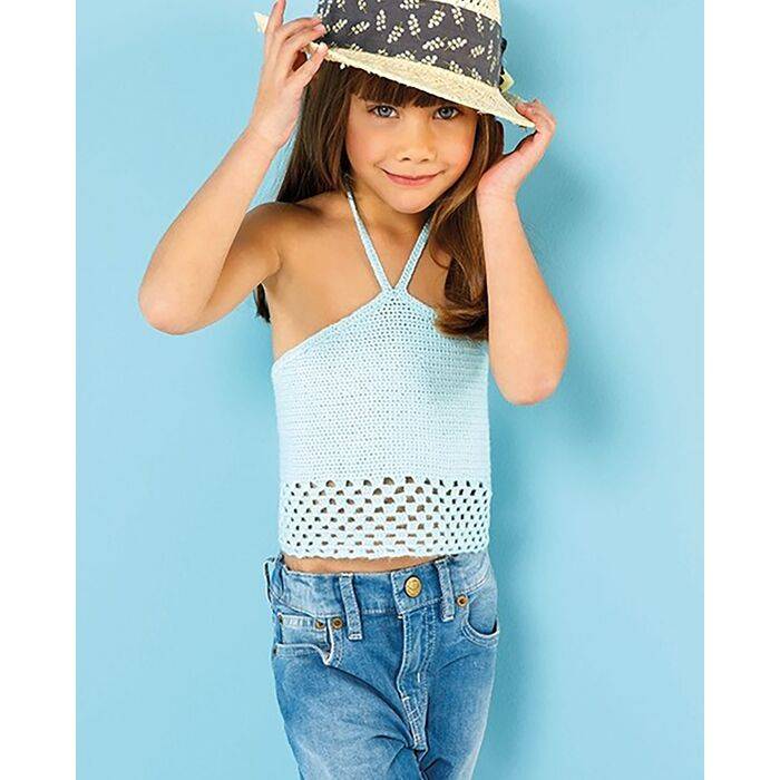 MODÈLE ENFANT - TOP AJOURÉ BLEU Modèles Enfant • Pingouin • Happywool